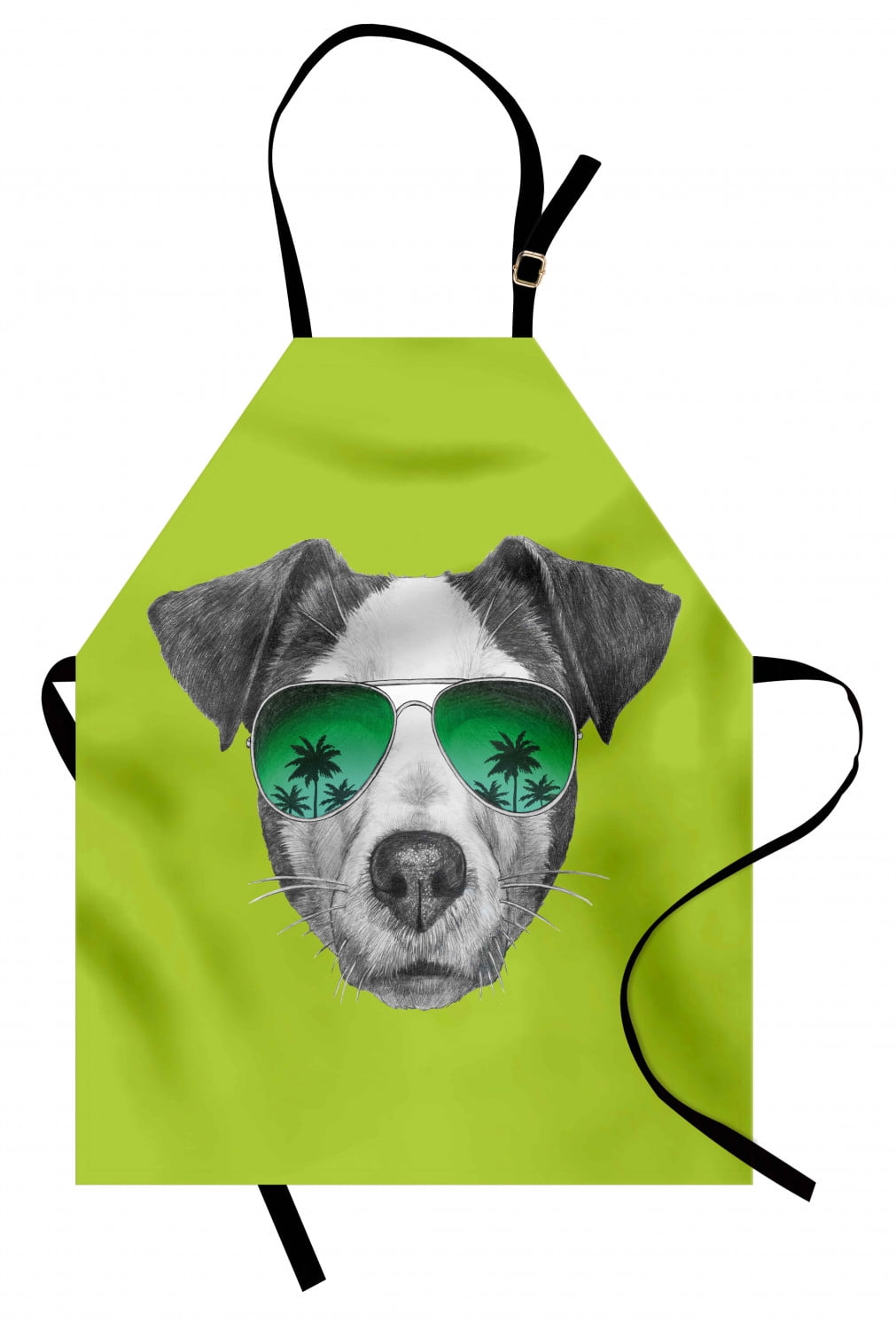 Jack Russell Apron, Greyscale Dog with Glasses and Tropical Tree ...