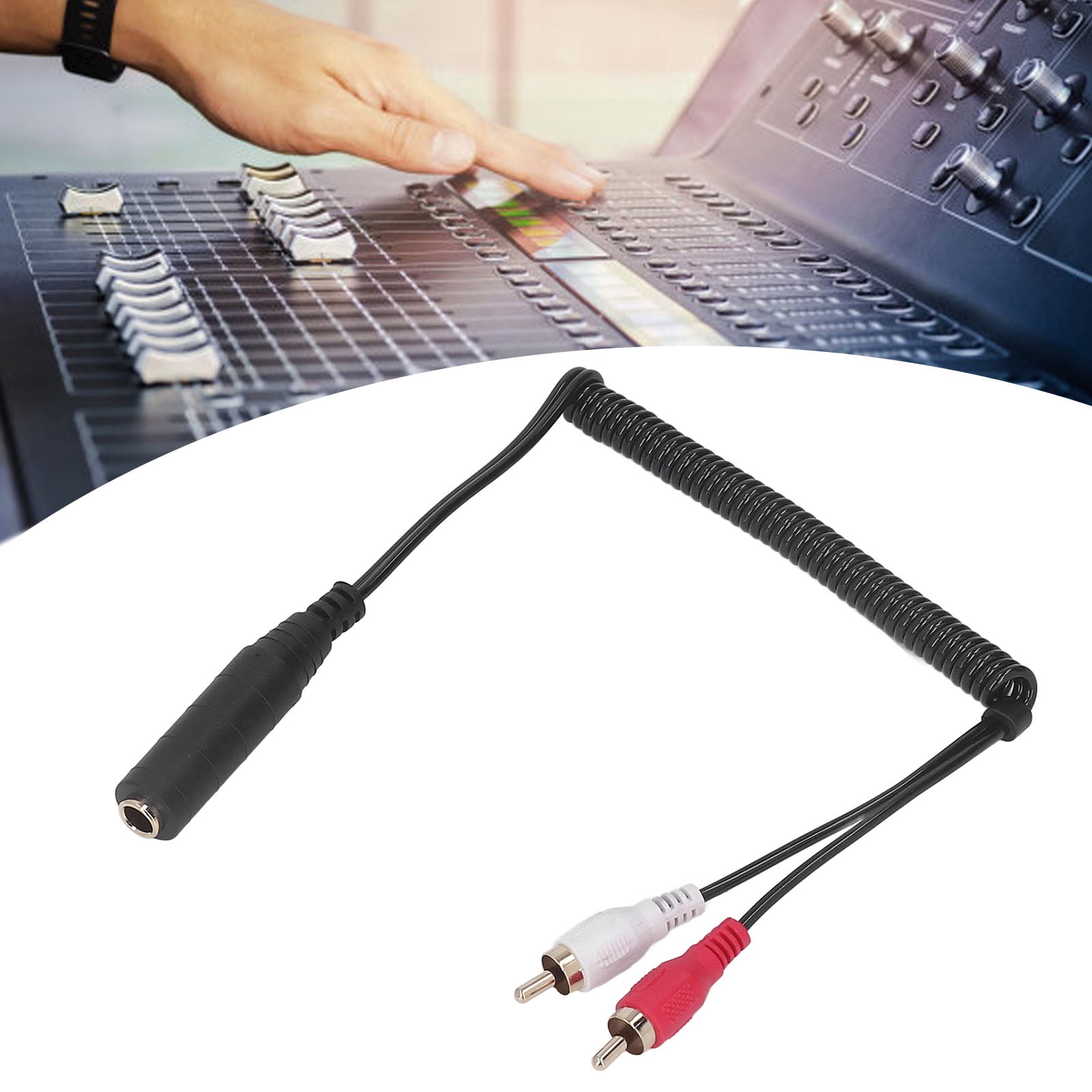 Cable 6.35mm Female to 2 Male Coiled Cable Stereo Y Splitter Microphone ...