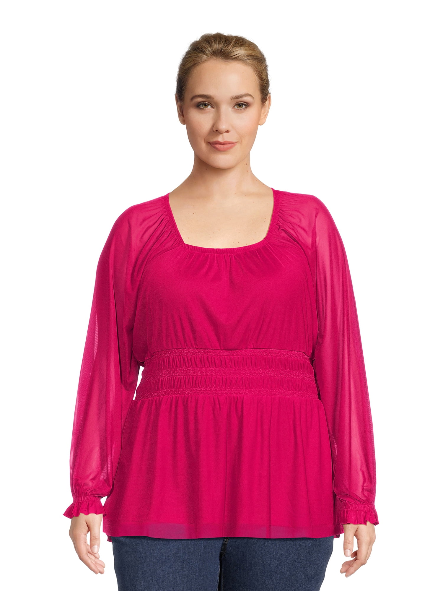 Terra & Sky Women's Plus Size Smocked Waist Mesh Blouse - Walmart.com