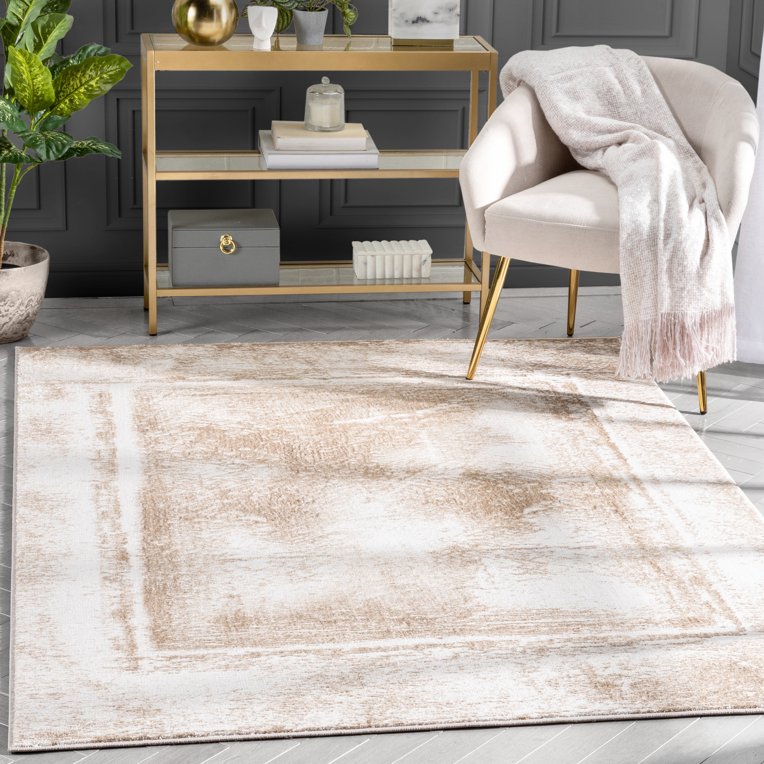 Well Woven Zayneb Abstract Ivory Distressed Border Soft Glam Area Rug ...