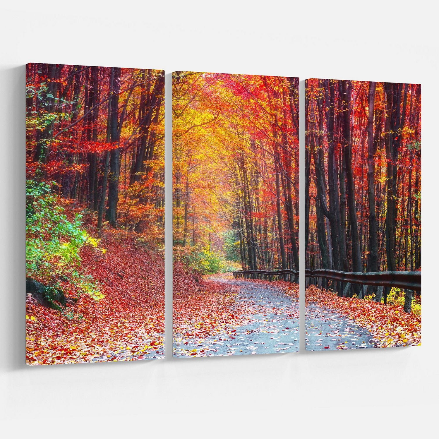Click here for Designart Road In Beautiful Autumn Forest Canvas W... prices