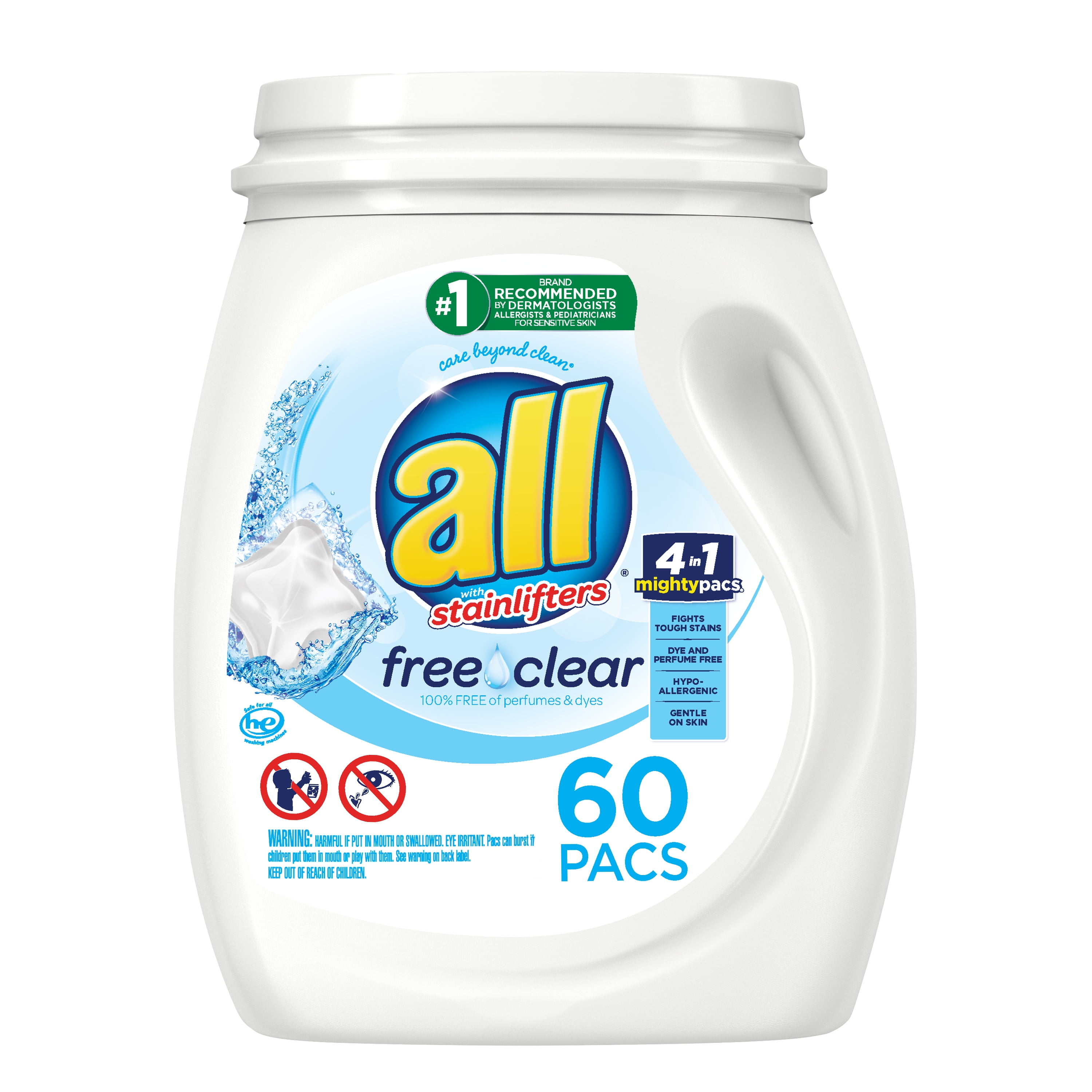all Mighty Pacs Laundry Detergent Pacs, 60 Count, Free Clear for ...