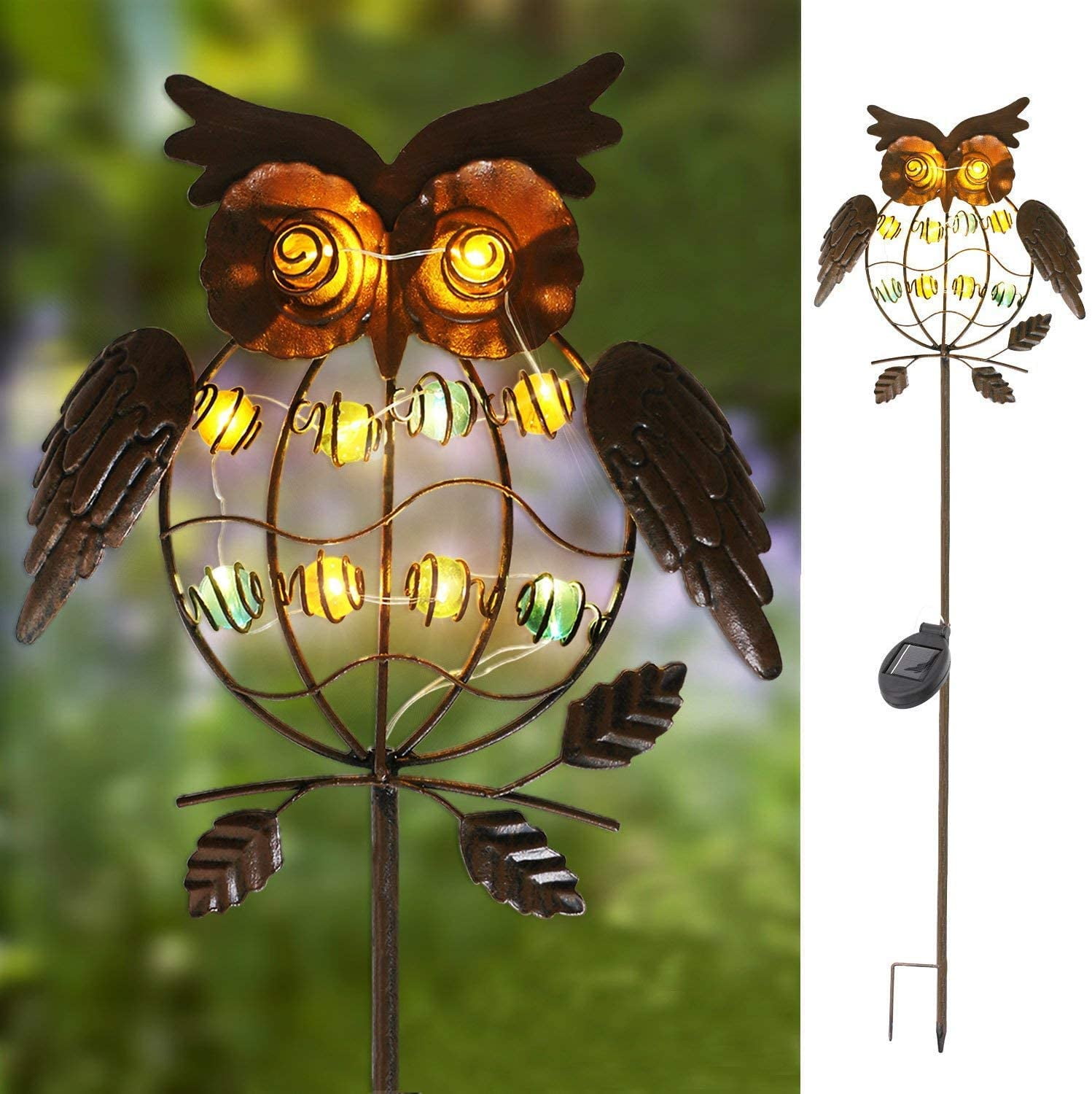 Solar Powered Owl LED Garden Stake Bronze Lights Outdoor Pathway ...