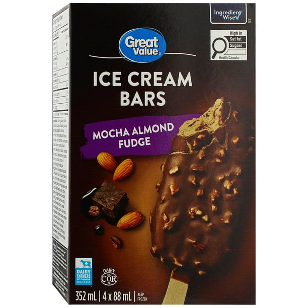 Great Value Mocha Almond Fudge Ice Cream Bars, 352 mL (4 x 88 mL ...