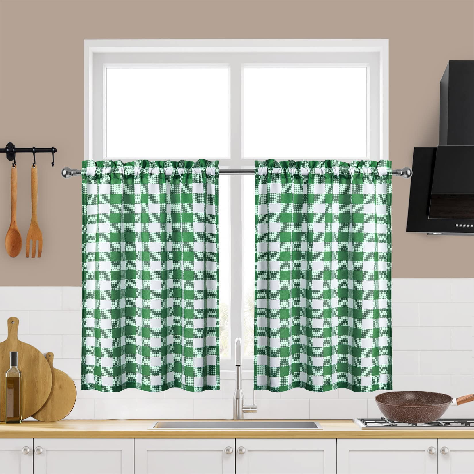 Buffalo Plaid Cafe Curtains Gingham Water Resistant Bathroom Window ...