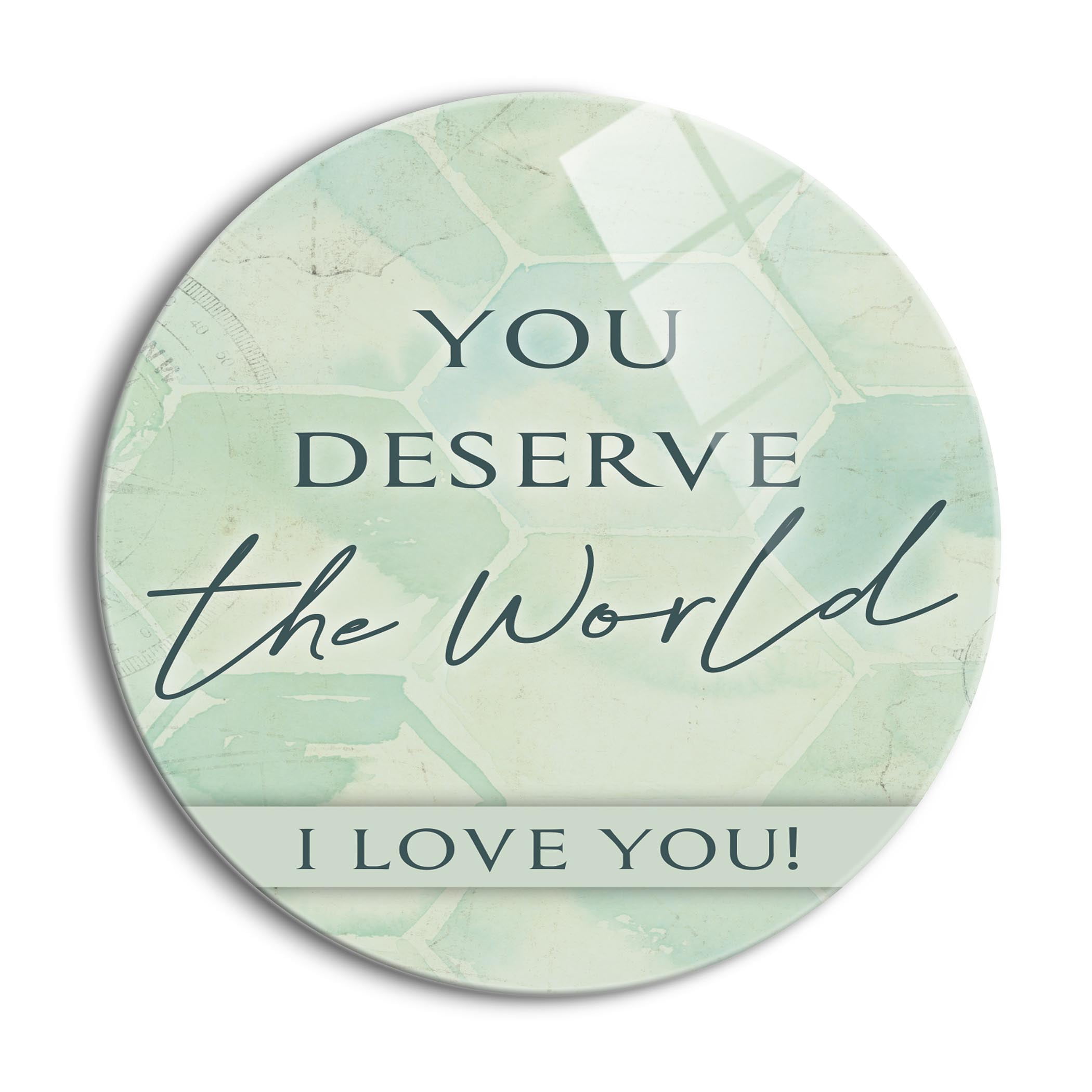 You Deserve World Love Mint Honeycomb 24 inch Glass Round Wall Hanging ...