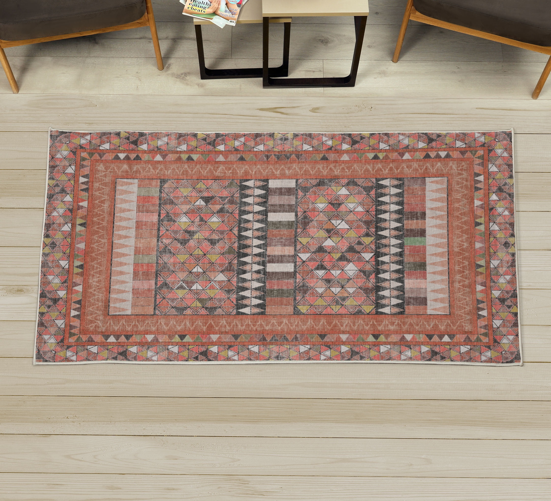 Geometric Decorative Rug, Colorful Triangles and Wavy Lines Modern Look ...
