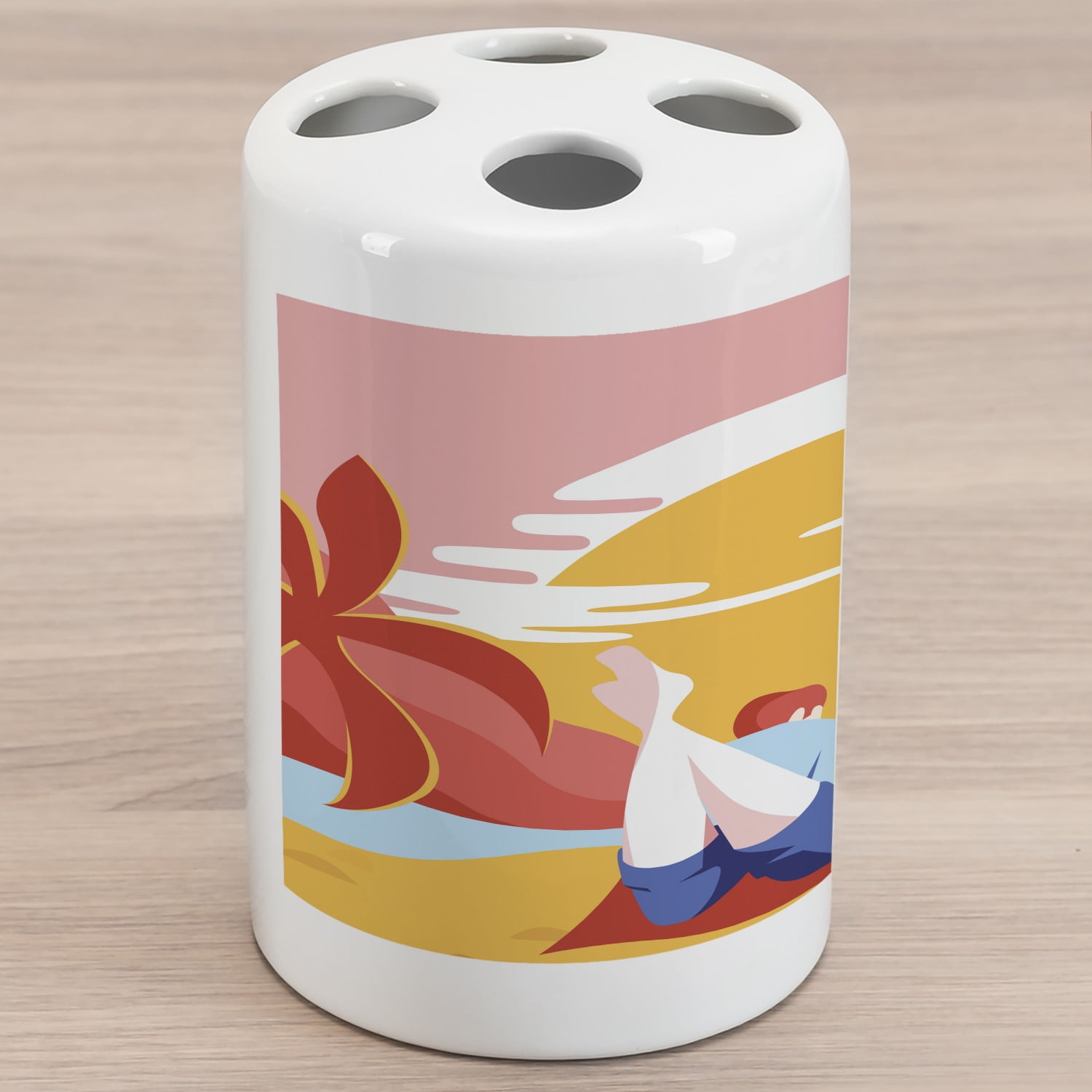 Beach Ceramic Toothbrush Holder, Colorful Summer Romance Cartoon Image ...