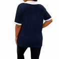 Women's Plus Size V-Neck Polo Shirt, Short Sleeve Color Block Ribbed ...
