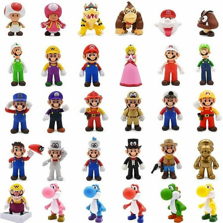 Super Mario Bros Yoshi Toad Princess Peach Wario Figure Toy Game Doll ...