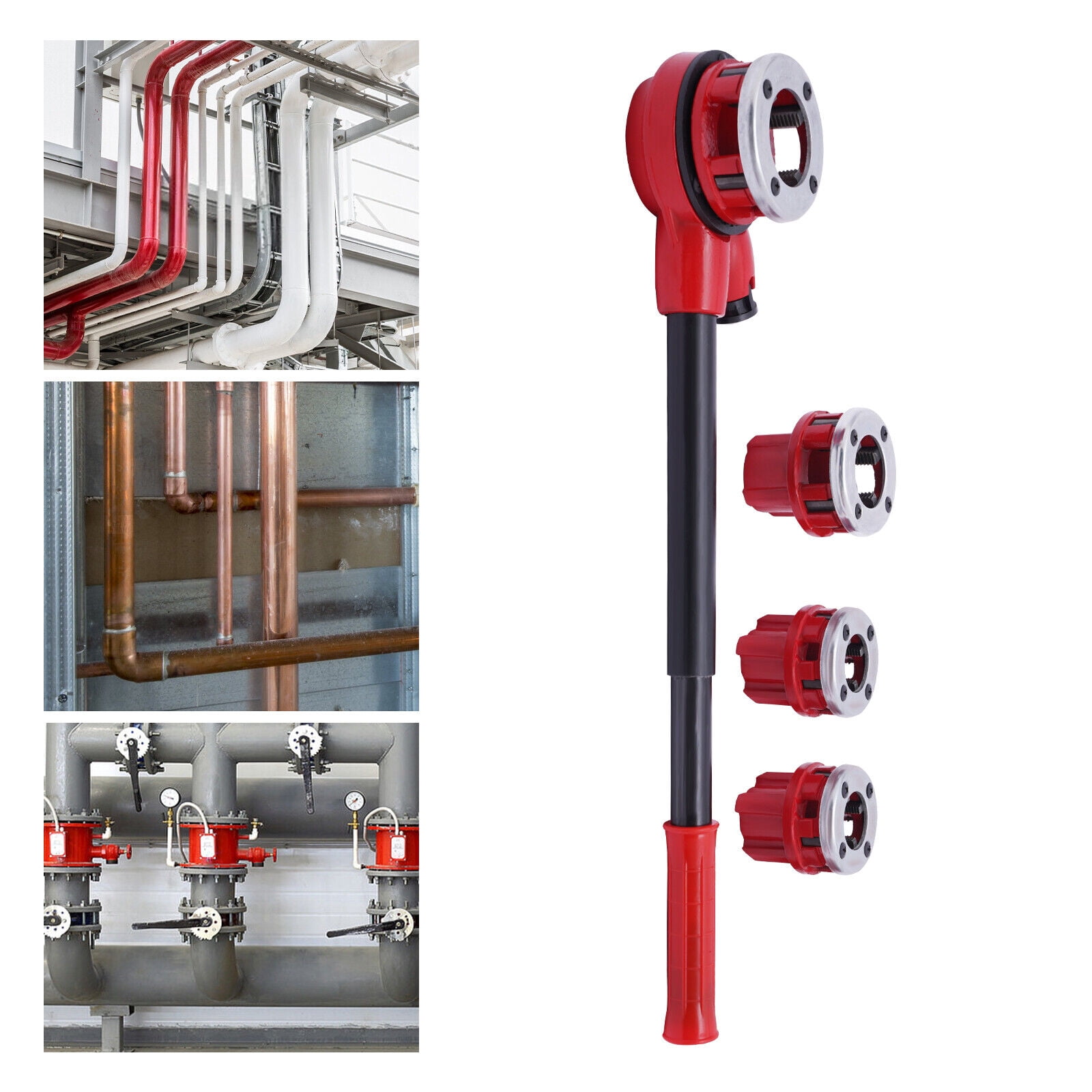 Manual Ratchet Pipe Threading Threader Die Head Handle Set 1/2'' to 1-1 ...