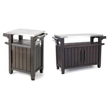 Keter Unity XL Patio Serving Rolling Bar Cart with Storage Cabinet ...