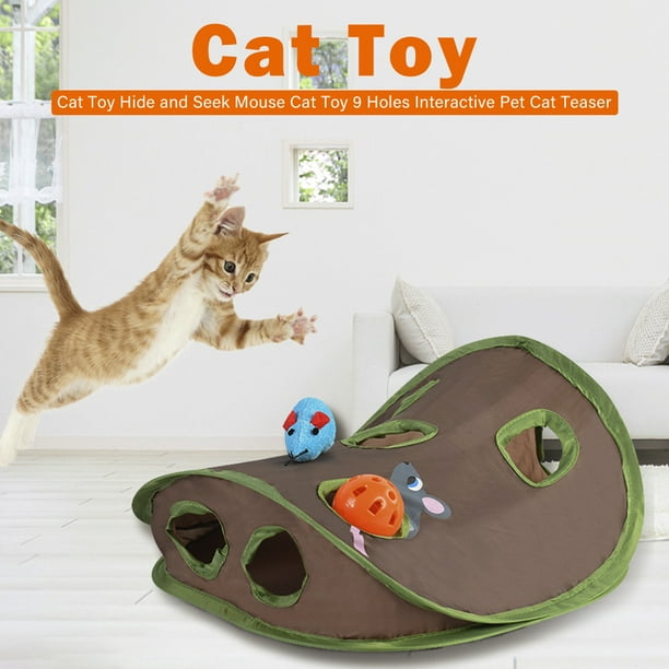 Hide and Seek Mouse Cat Toy 9 Holes Interactive Pet Cat Teaser Cat Toy ...