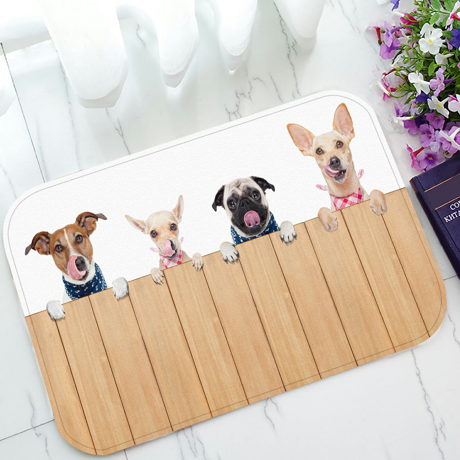 ABPHQTO Row Dogs Ongue Wood White Doormat Entrance Rug Area Rug Floor ...
