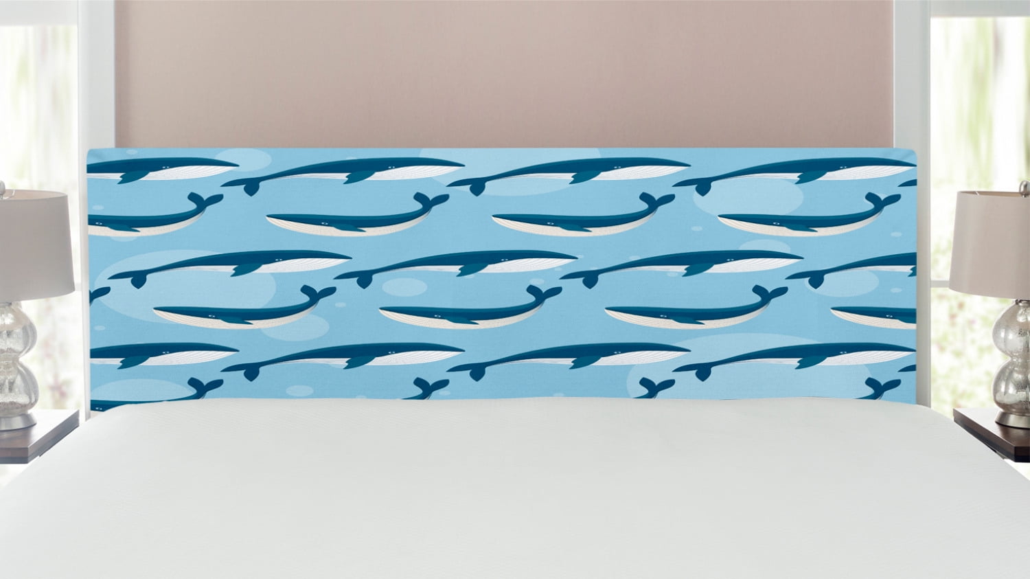 Sea Animals Headboard, Cartoon Abstract Whale Pattern Nautical Natural ...
