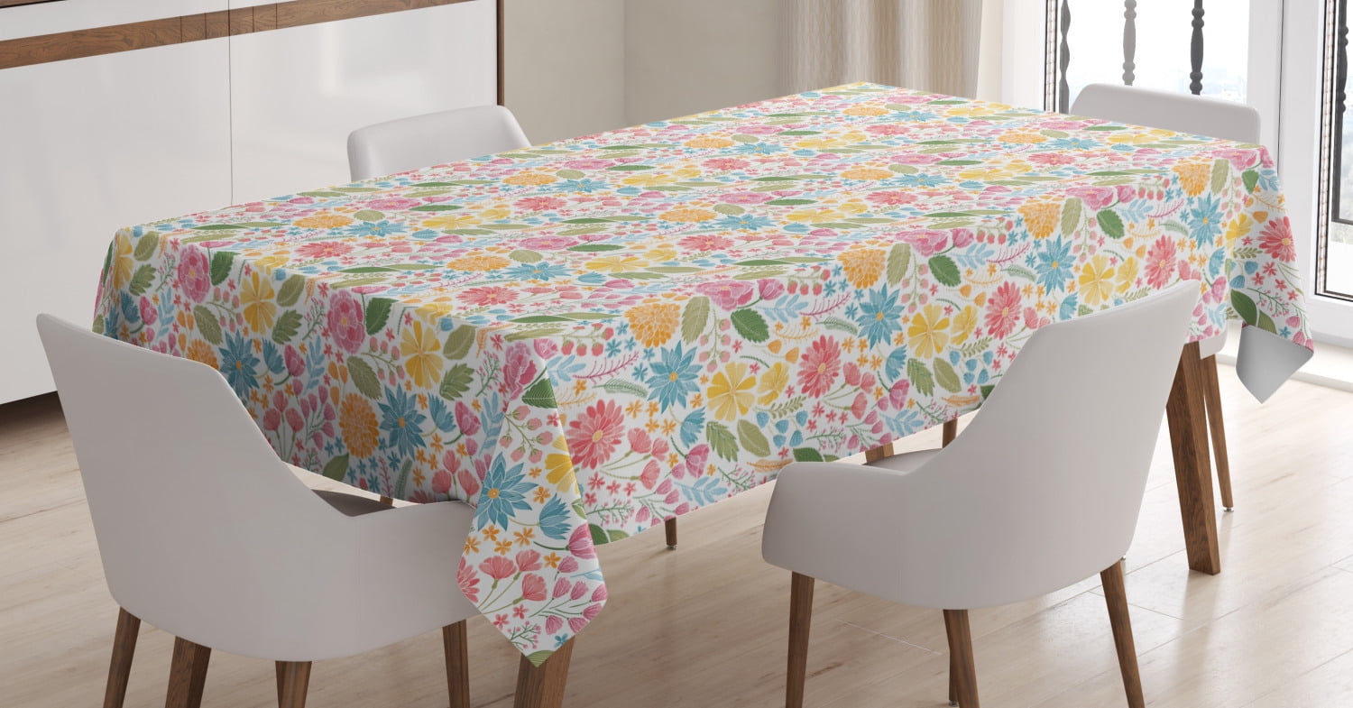 Spring Tablecloth, Botanical Garden with Various Plants in Full Blossom ...