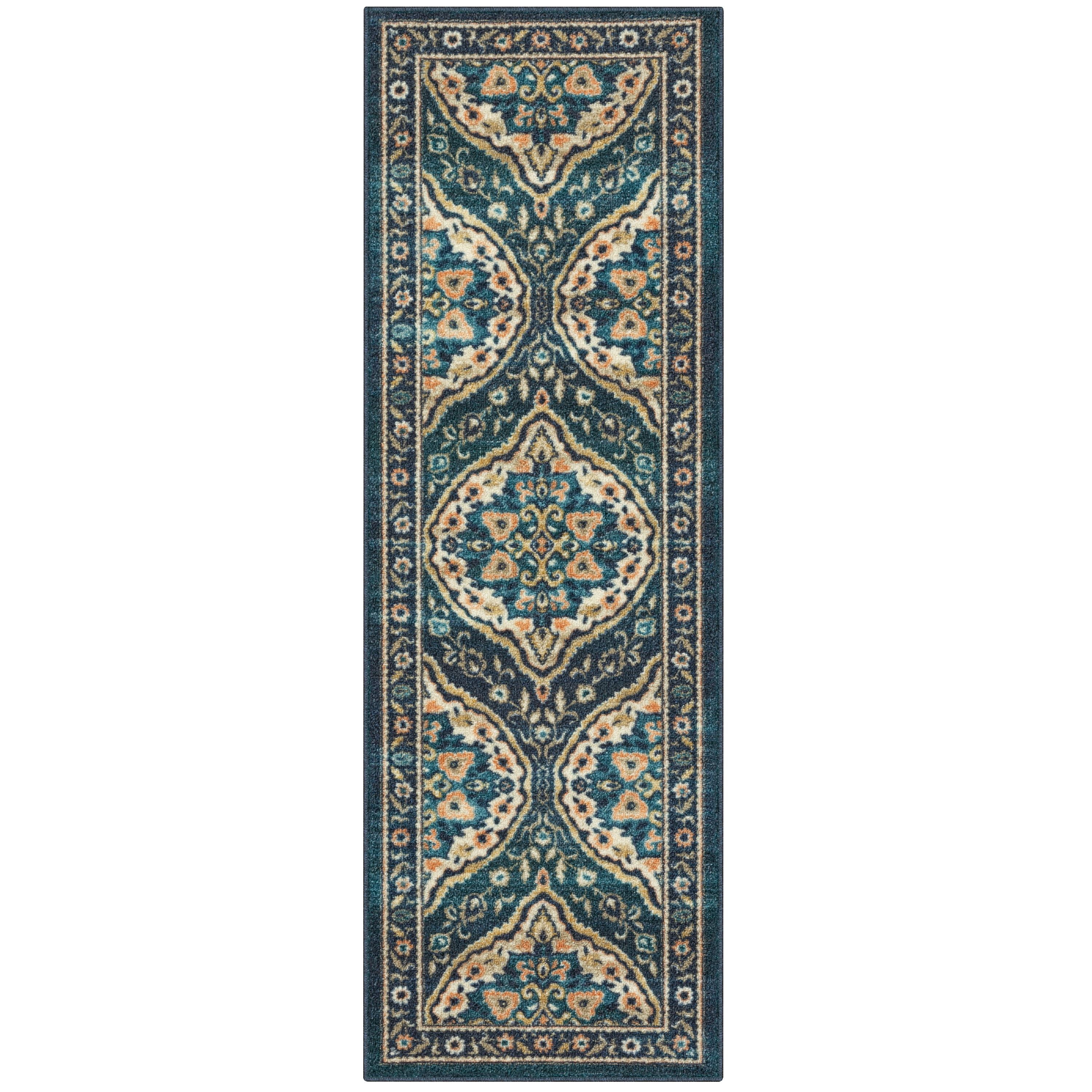 Mainstays Traditional Persian Teal Print Indoor Hallway Runner Rug, 2 ...