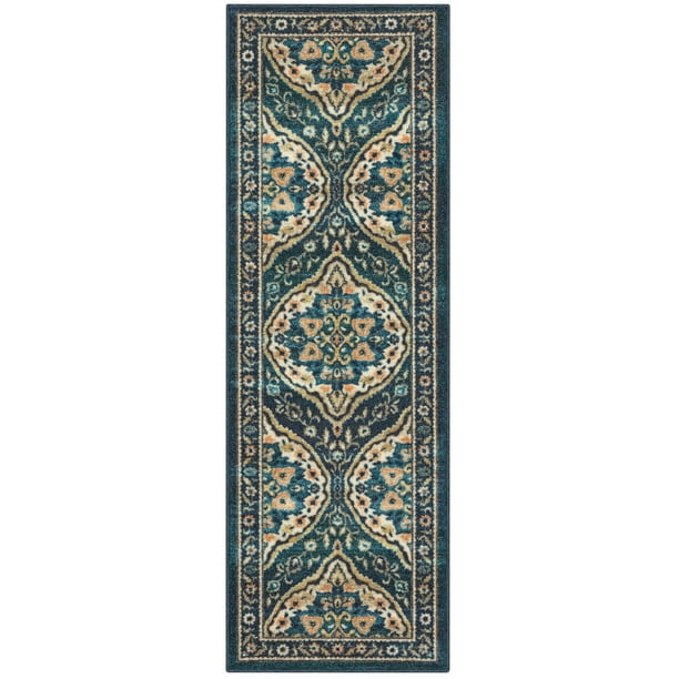 Mainstays Traditional Persian Teal Print Indoor Hallway Runner Rug, 2 ...