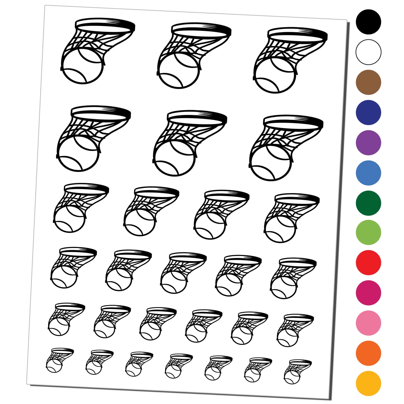 Basketball and Hoop Sketch Water Resistant Temporary Tattoo Set Fake ...