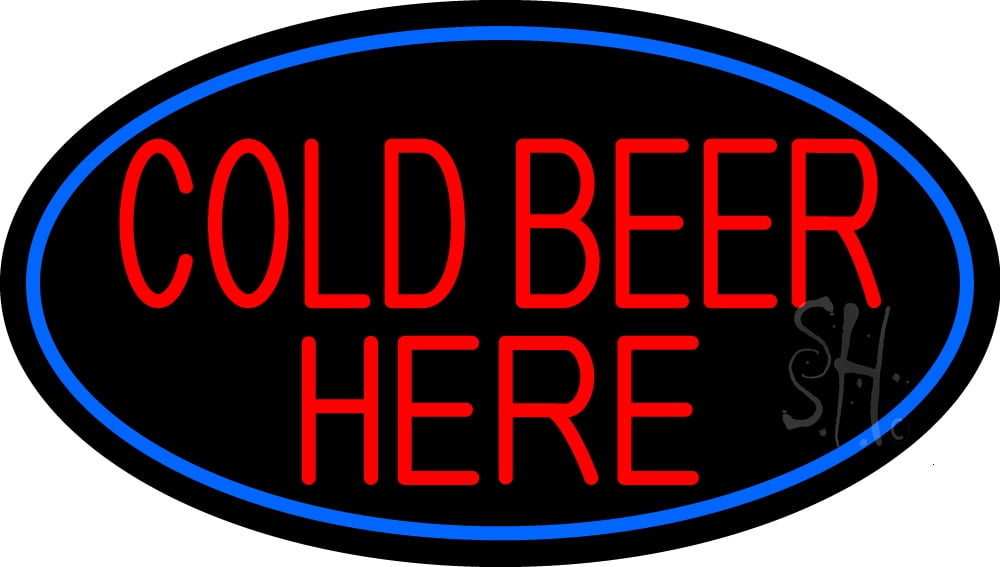 Cold Beer Here With Blue Border LED Neon Sign 13 x 24 - inches, Clear ...