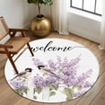 Bird Flowers Round Area Rug 6 FT, Non Slip Bedroom Rugs, Purple ...
