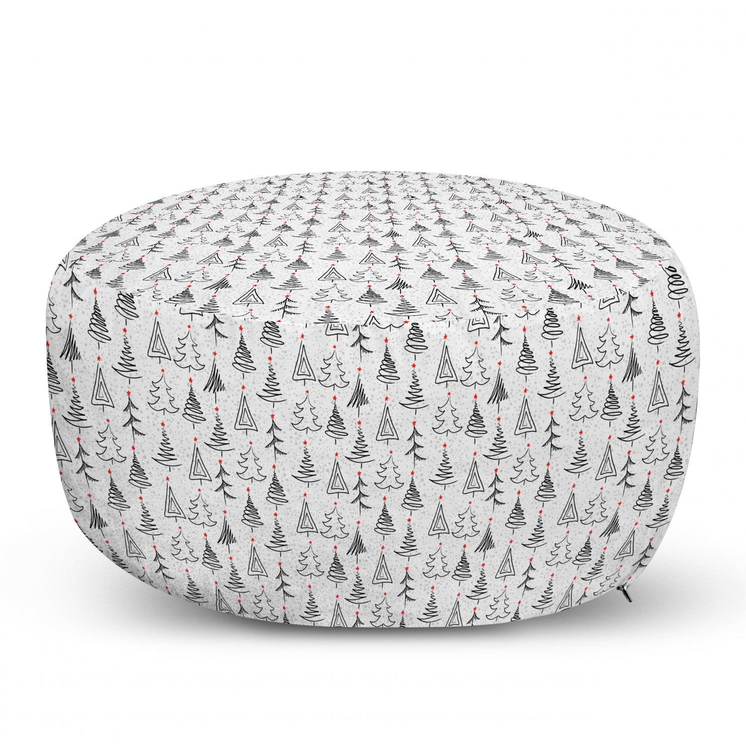 Tree Pouf Cover with Zipper, Doodle Pattern Ornamental Sketch Style ...