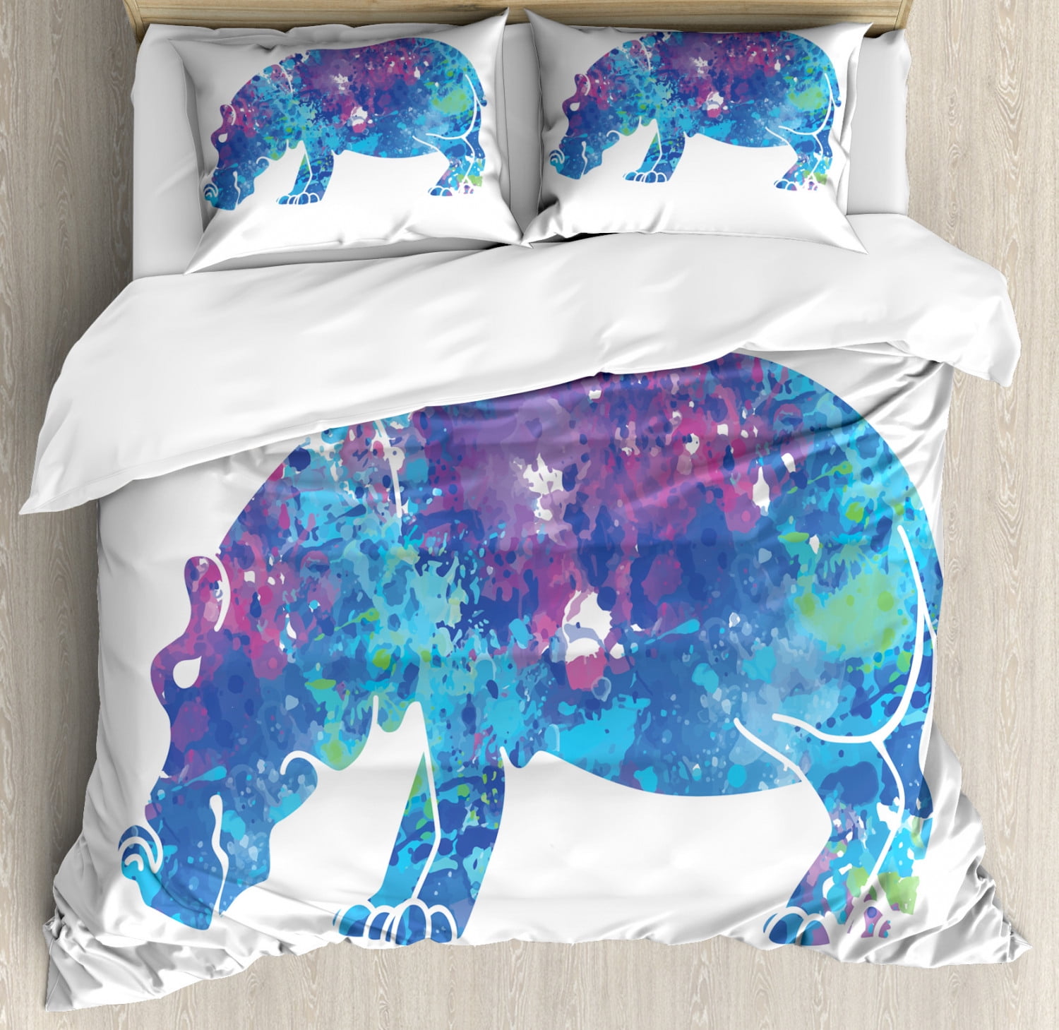 Hippo King Size Duvet Cover Set, Standing Hippo Silhouette Figure ...
