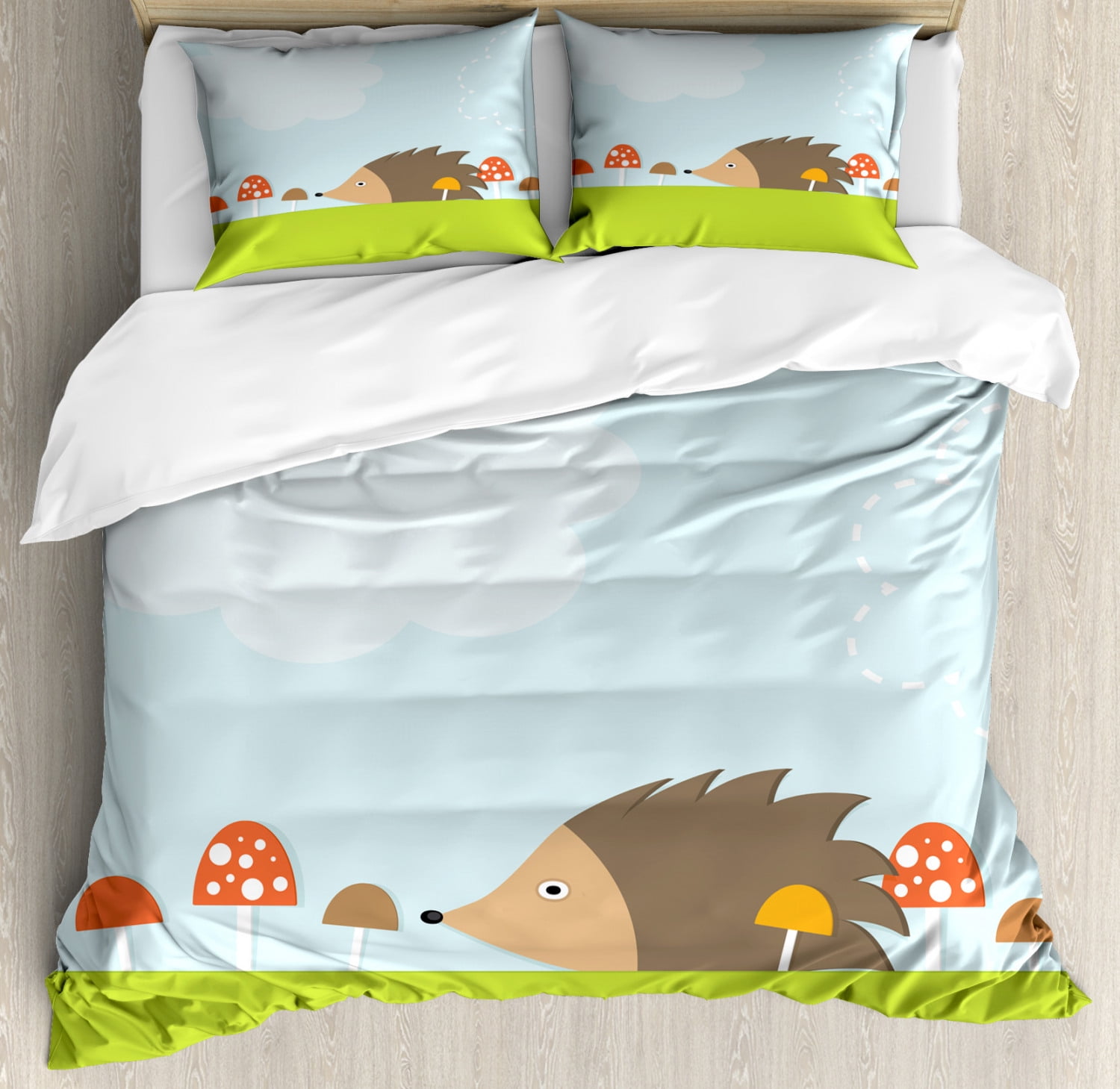 Hedgehog King Size Duvet Cover Set, Animal in the Mushroom Field ...