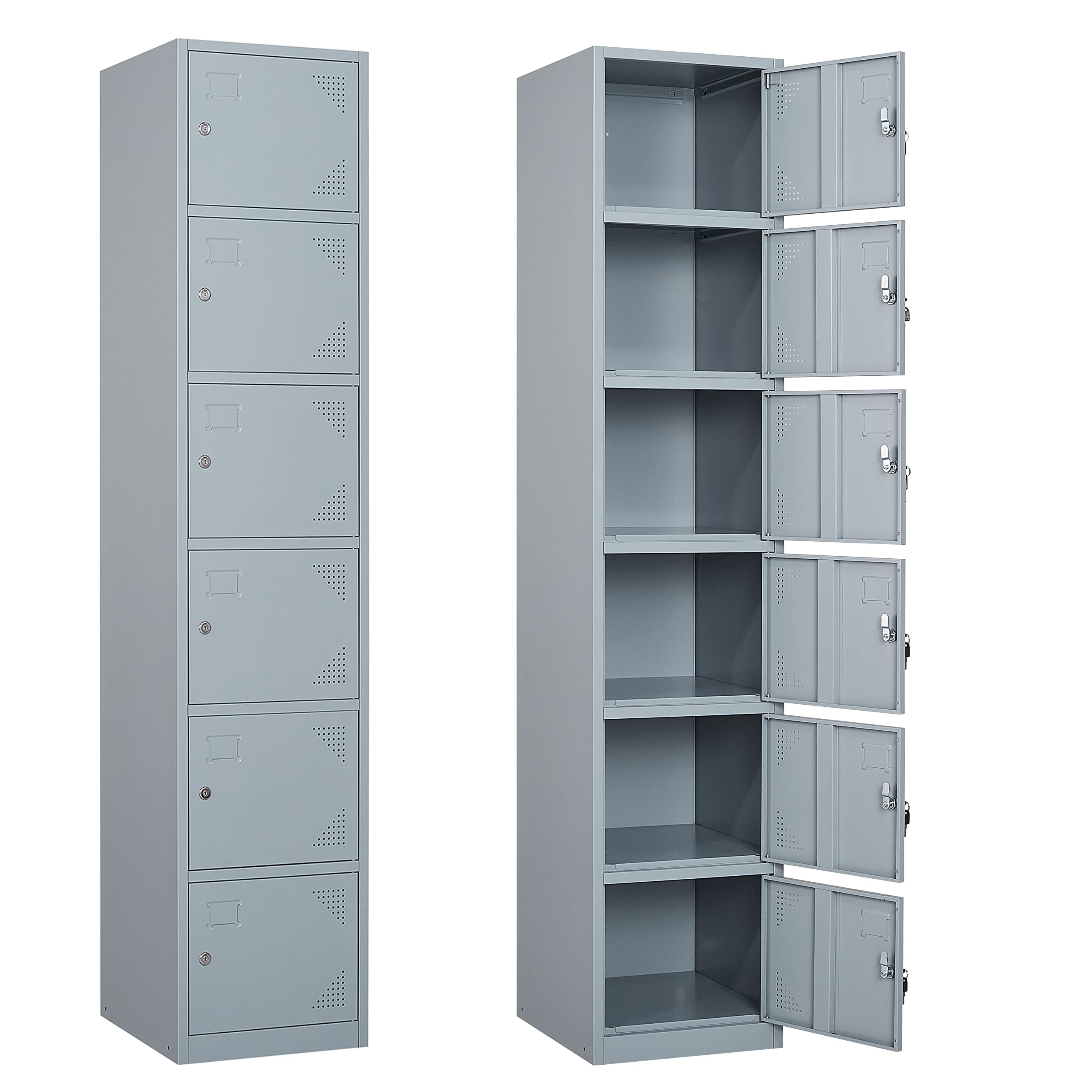 Fesbos Metal Locker with 6 Doors, Tall Steel Storage Lockers for ...