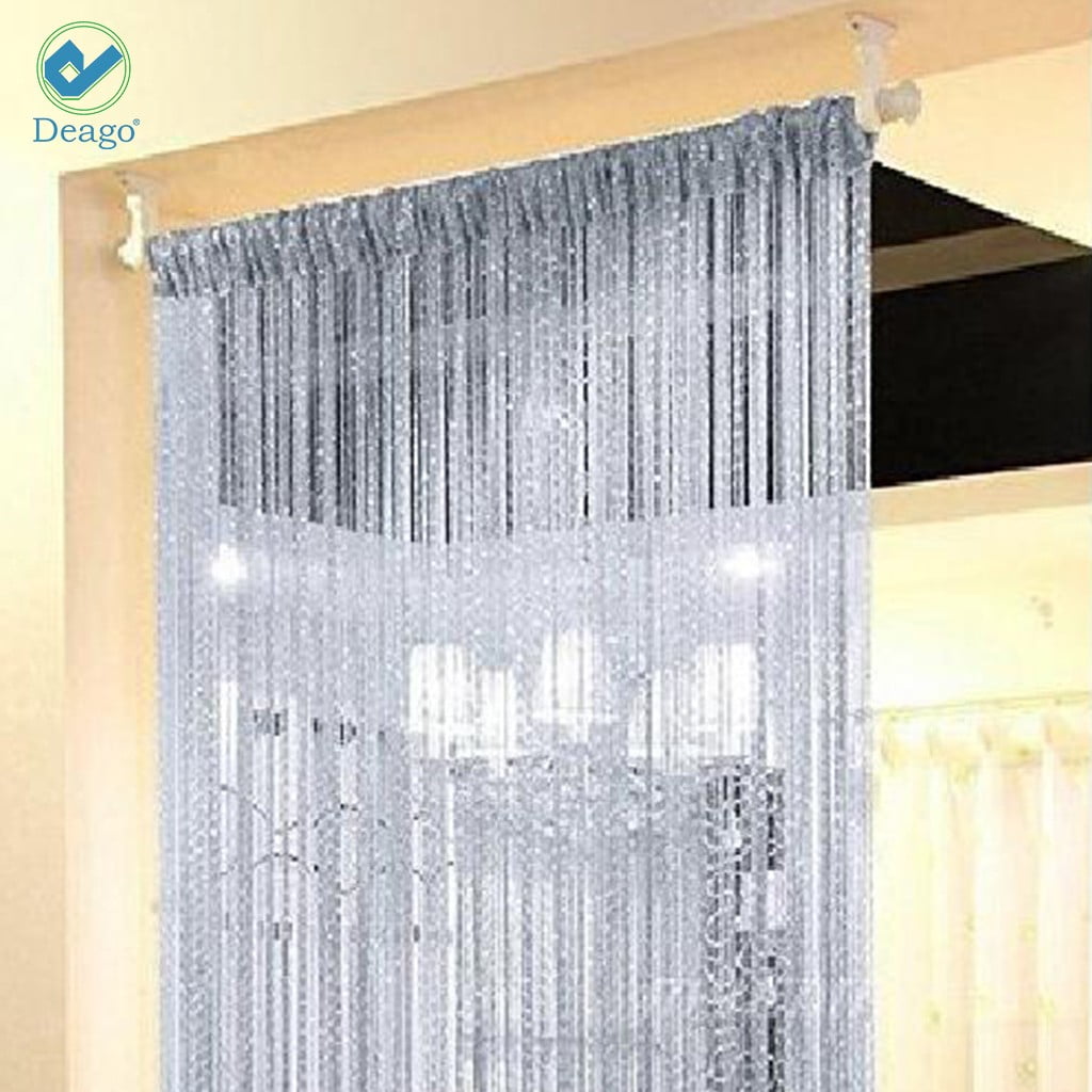 Deago Door String Curtain Flat Silver Ribbon Thread Fringe Window Panel ...