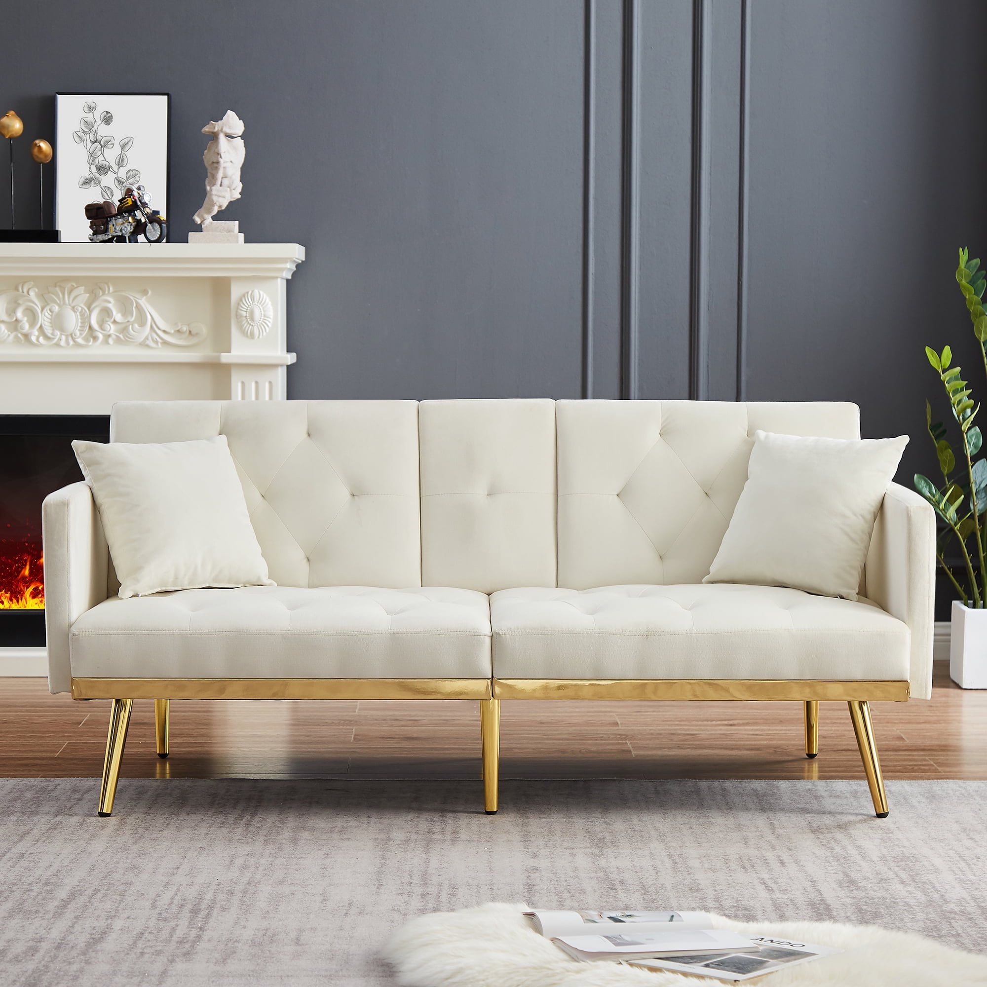 Convertible Futon Sofa Bed,69-inch Modern Tufted Velvet Sleeper Sofa ...