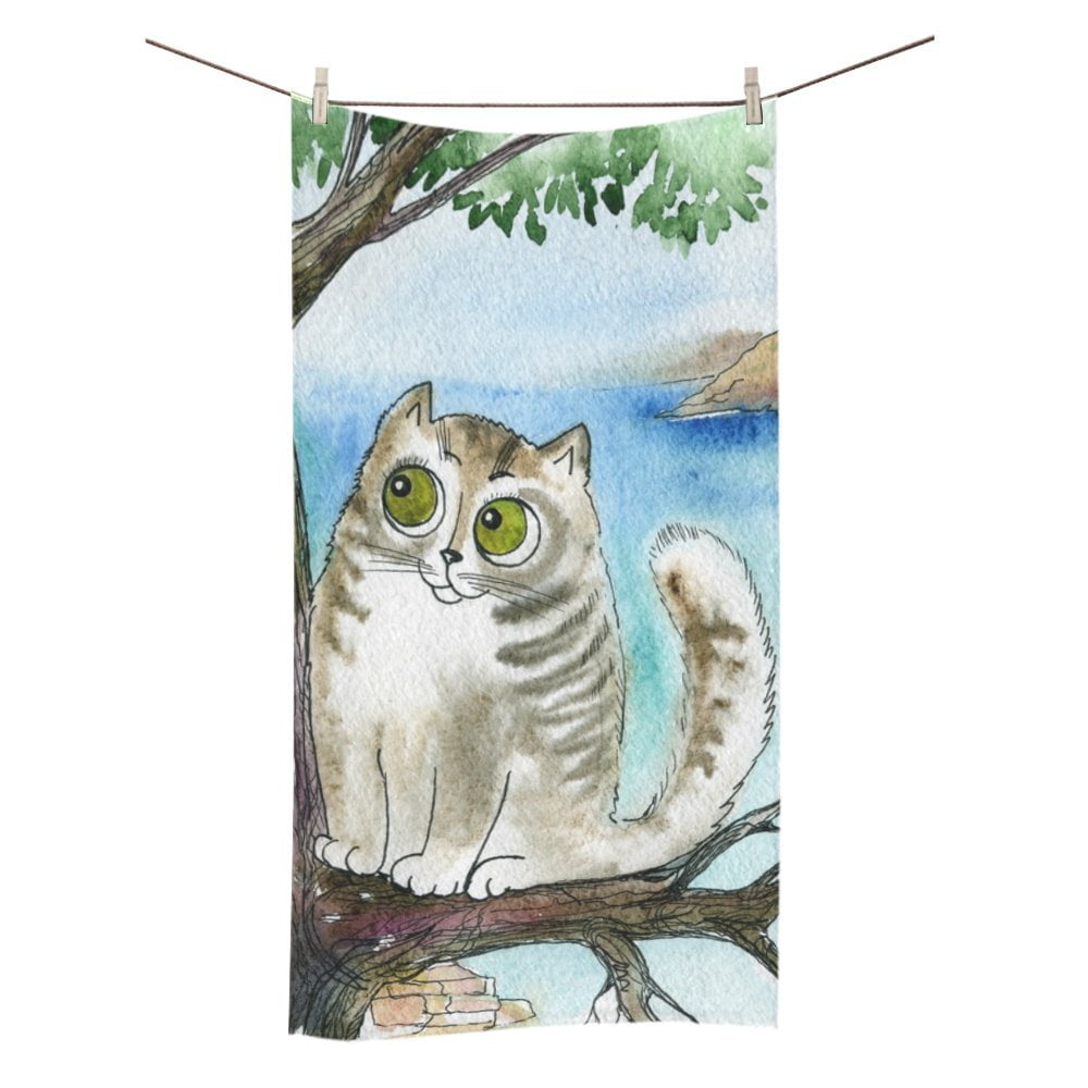 MKHERT Cute Cat Bath Towel 30x56 Inches Bathroom Towel Beach Sunbath ...