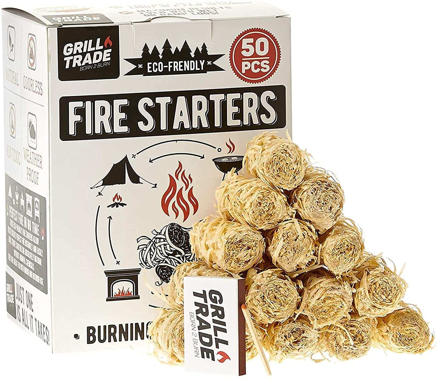 Grill Trade Firestarters - Natural Fire Starters Burn Wood 50 ...