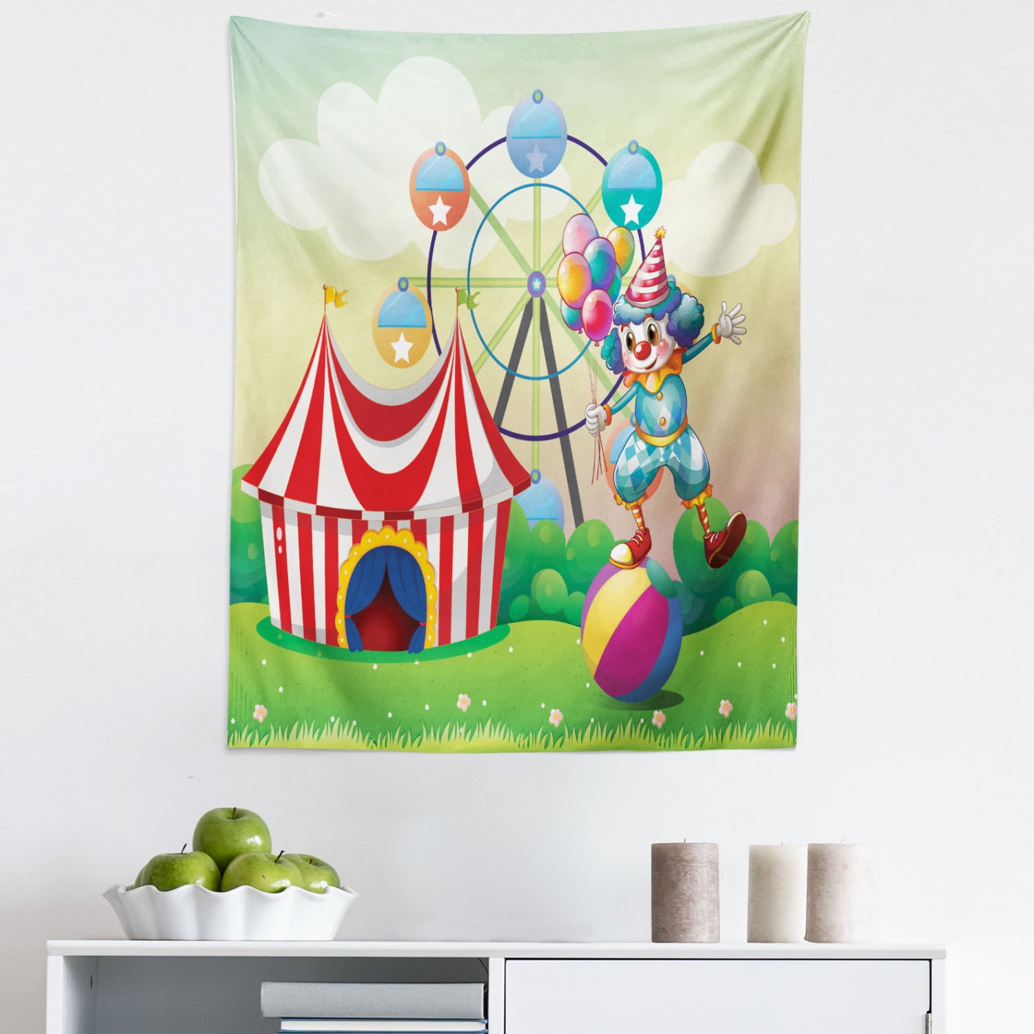 Colorful Tapestry, Illustration of a Clown Balancing Above an ...