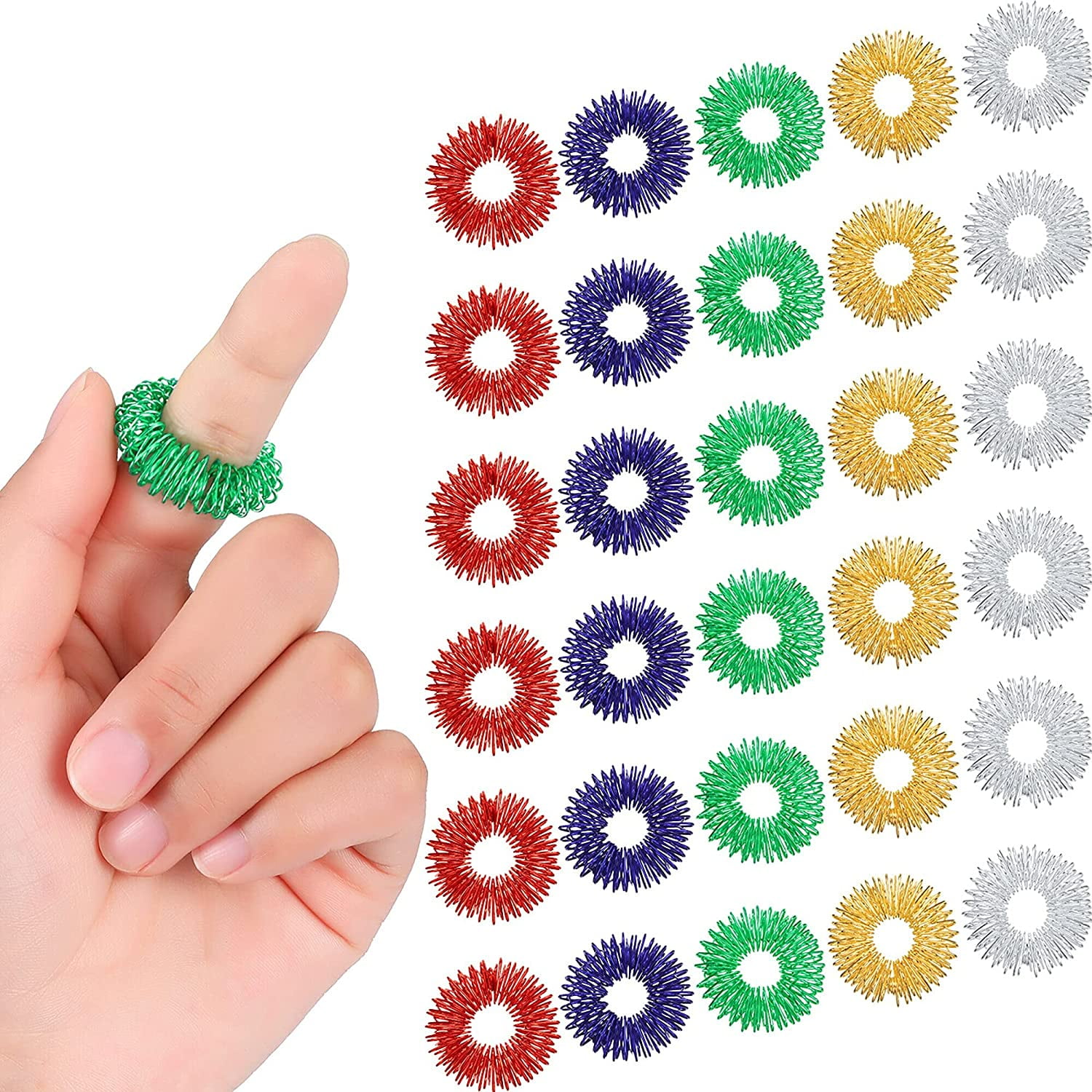 30 Pieces Spiky Sensory Finger Rings, Spiky Finger Ring/Acupressure Ring Set for Teens, Adults ...