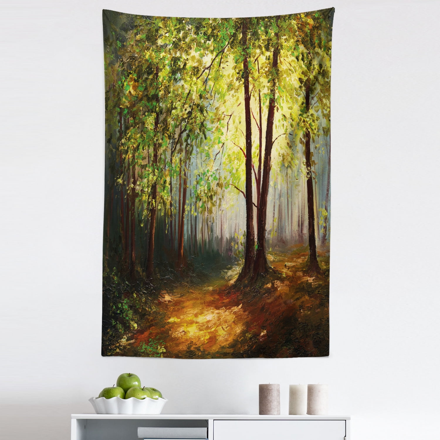Forest Tapestry, Forest Tree Painting in Earthen Color Effects Spring ...