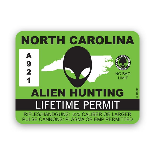 North Carolina Alien Hunting Permit Sticker Decal - Self Adhesive Vinyl ...