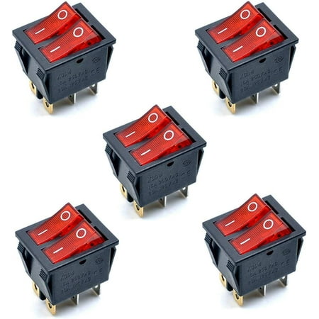 Set of 5 KDC4 AC 250V 16A Red Light ON/OFF Rocker Switch 6 Terminals ...