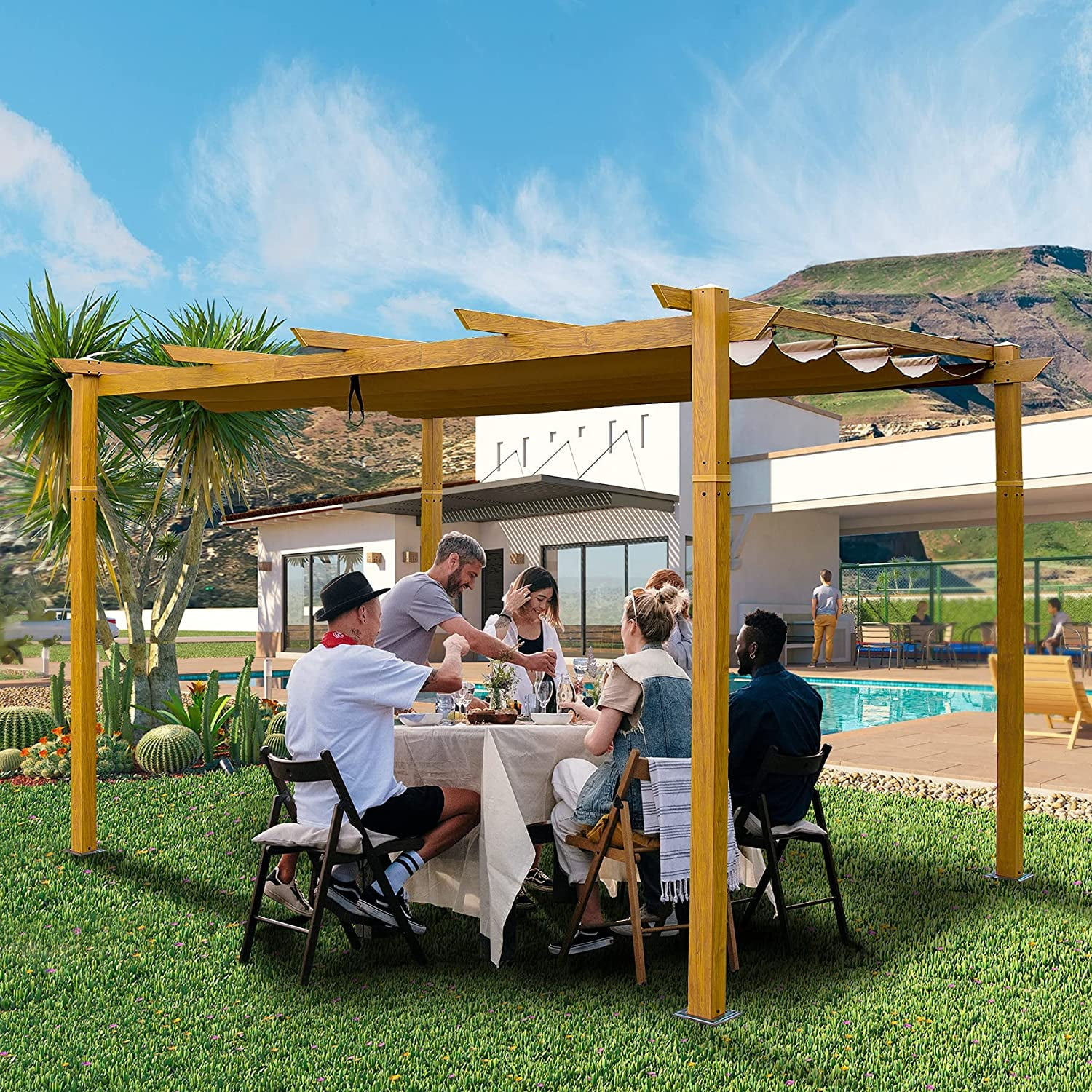 Domi 10' X 13' Outdoor Retractable Pergola Canopy, Aluminum Patio ...