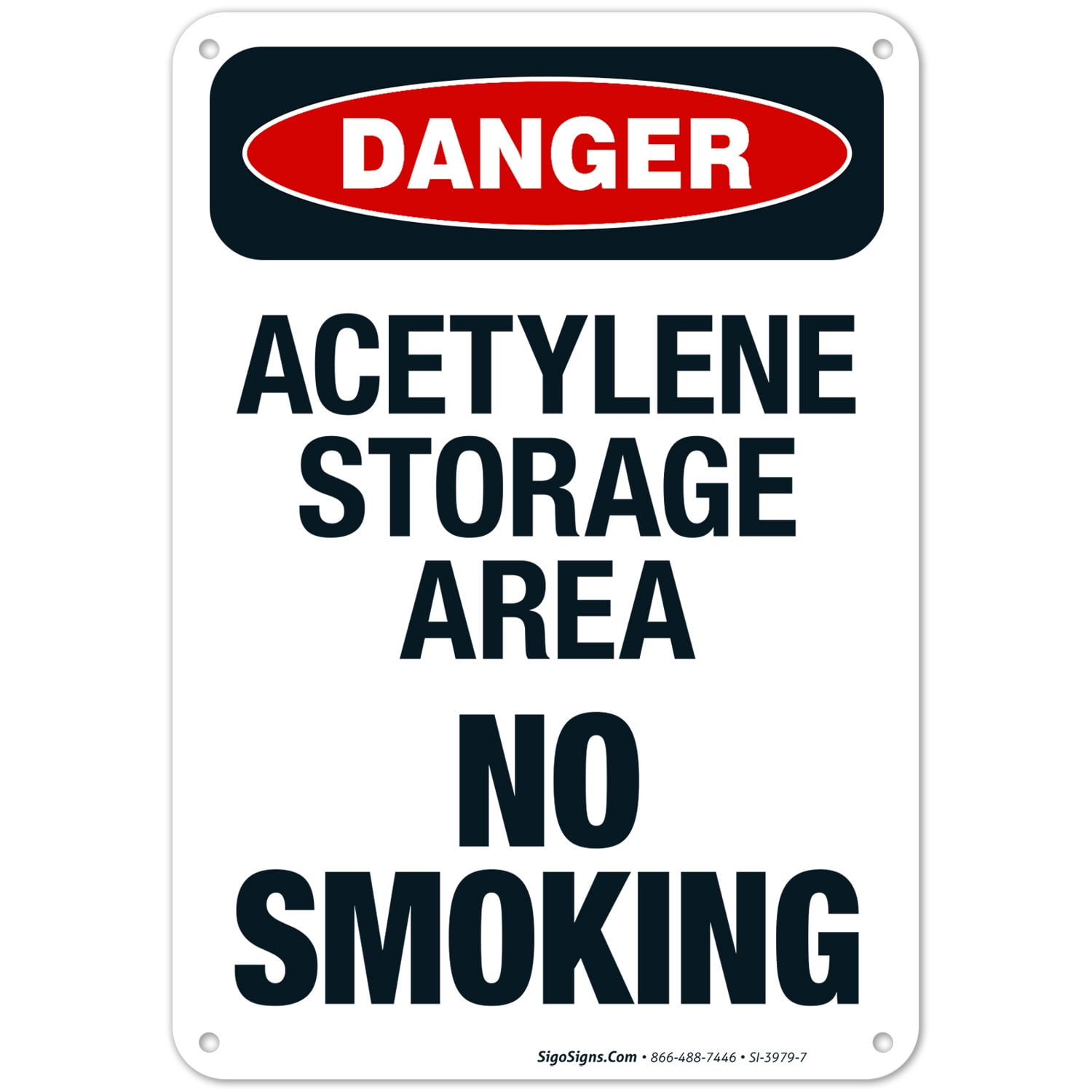 Acetylene Storage Area No Smoking Sign, OSHA Danger Sign, 10x7 Aluminum ...