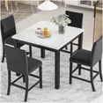 5-Piece Counter Table Set: Square Faux Marble Dining Table & 4 Black ...