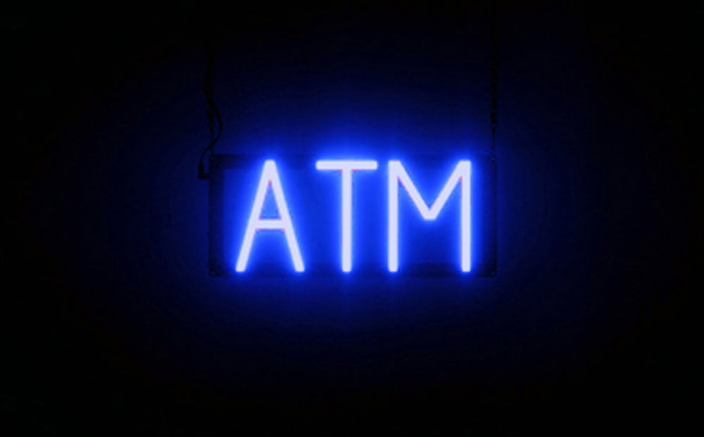SpellBrite ATM LED Sign for Business. 14.6" x 6.3" Blue ATM Sign Has ...