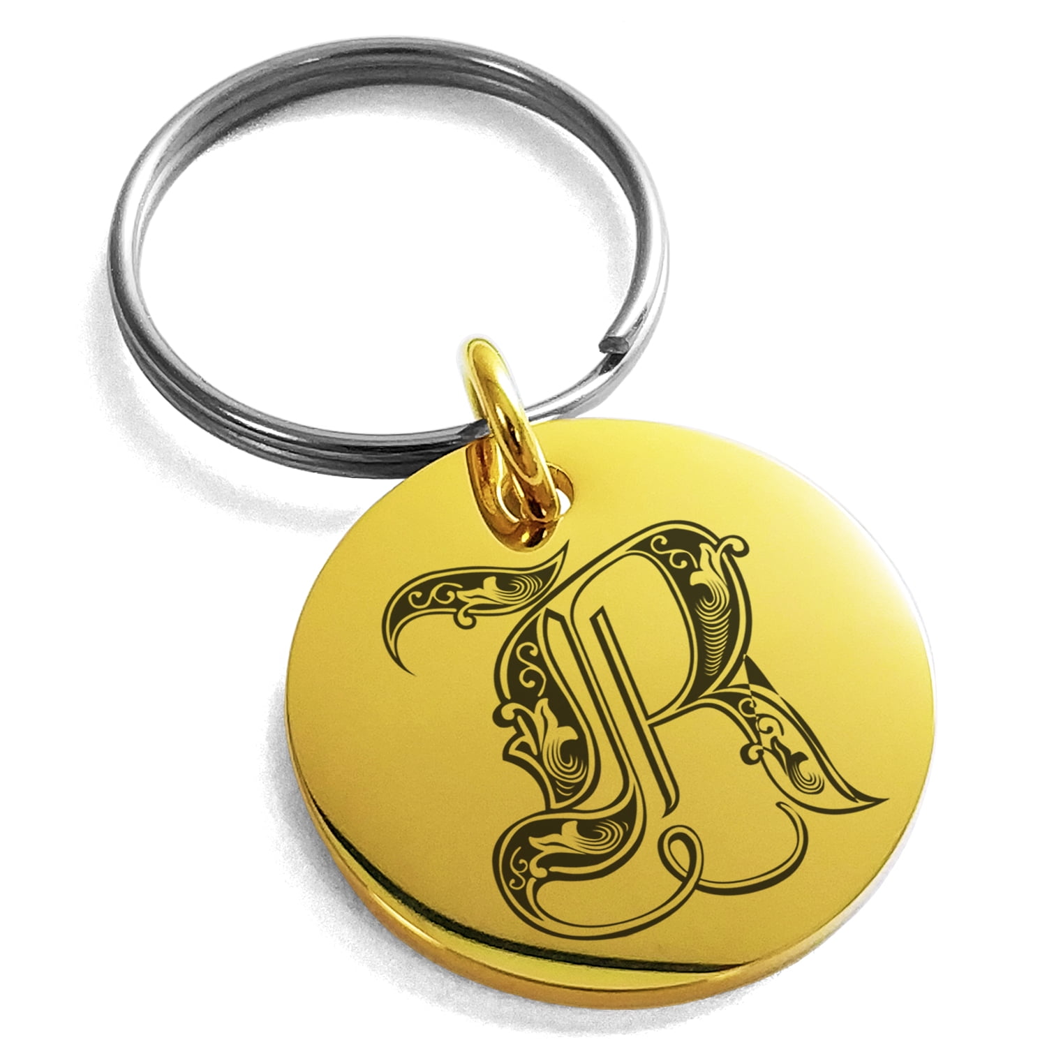 Stainless Steel Letter R Initial Royal Monogram Engraved Small ...
