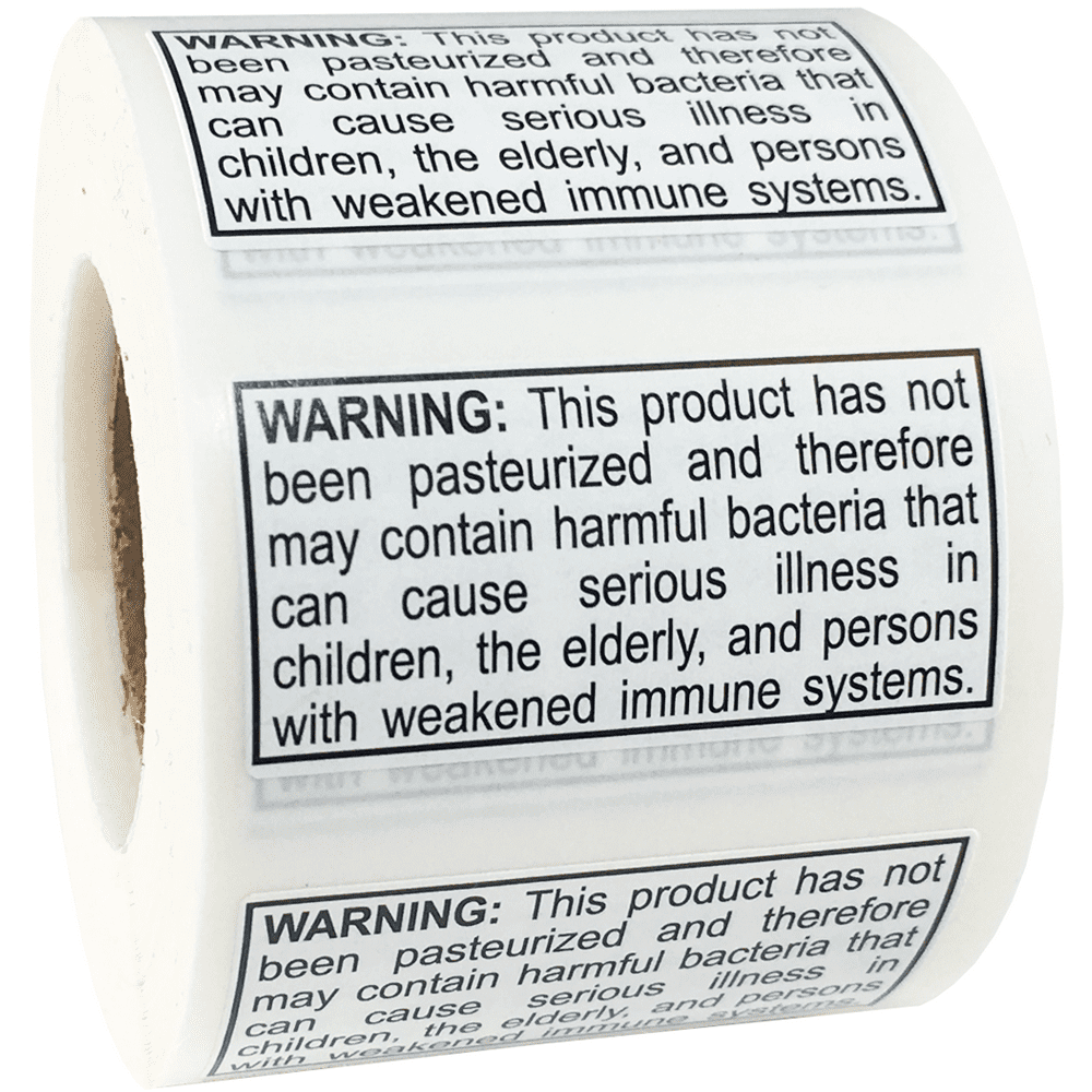 Not Pasteurized Warning Labels .75 x 1.5 Inch 500 Adhesive Stickers ...