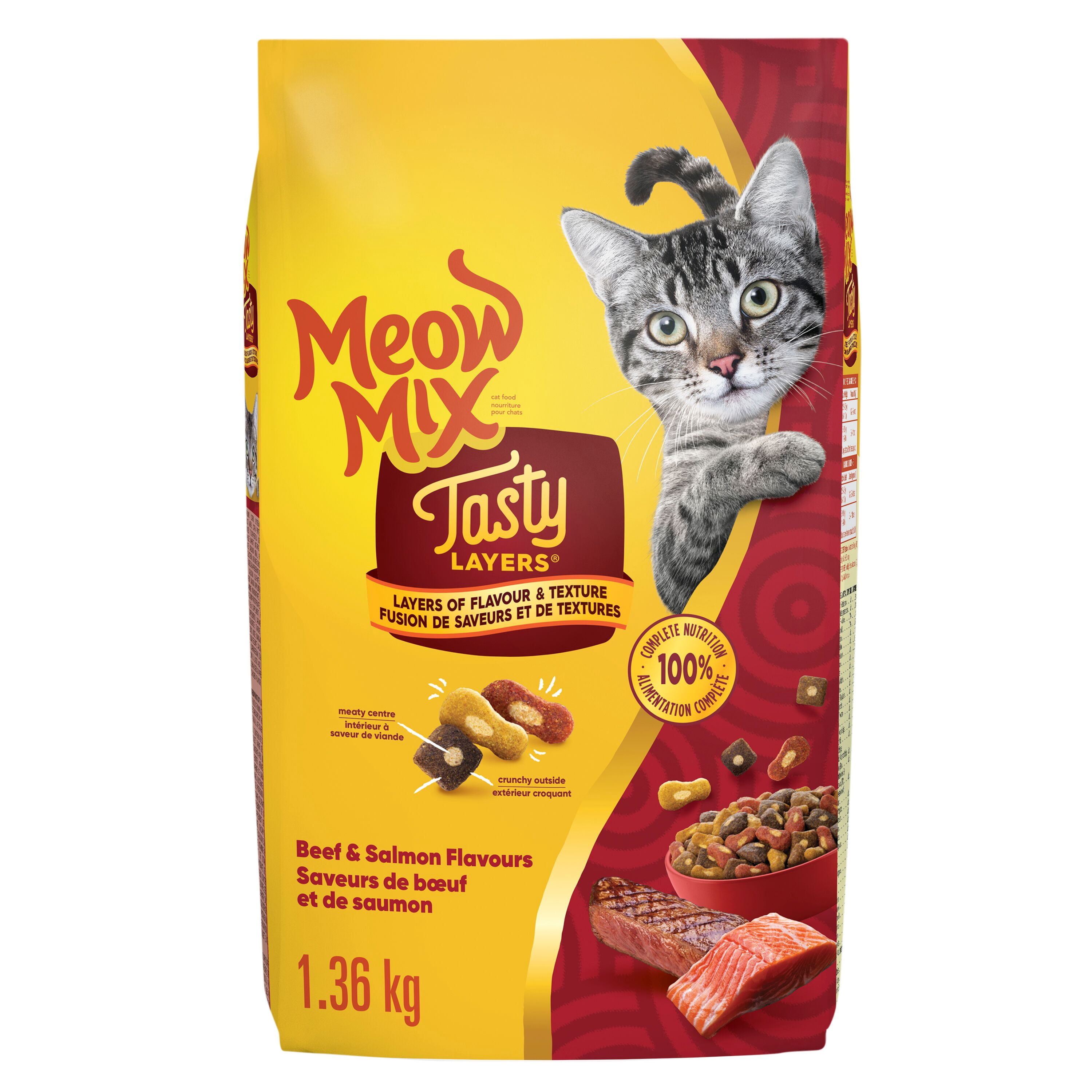 Meow Mix Tasty Layers Beef and Salmon Flavour Dry Cat Food 1.36kg ...