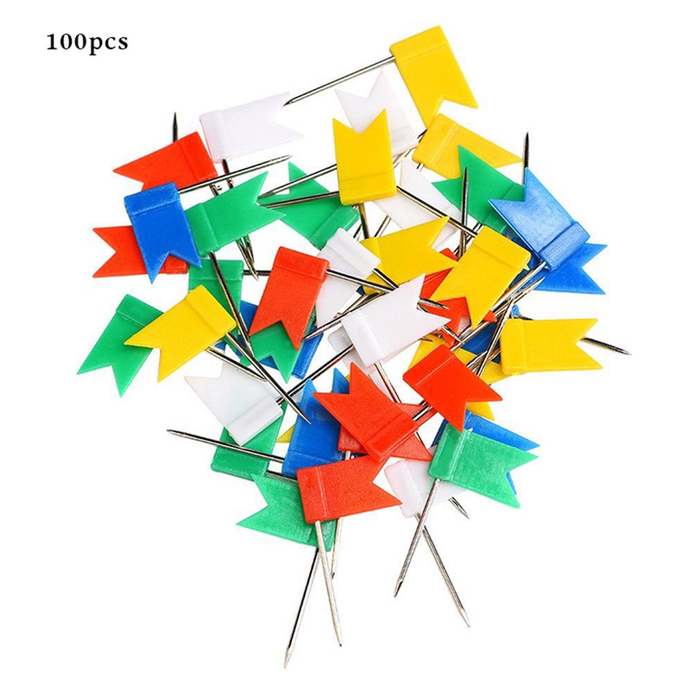 TureClos 100pcs Map Flag Push Pin Multicolored Thumb Tack Mini Country ...