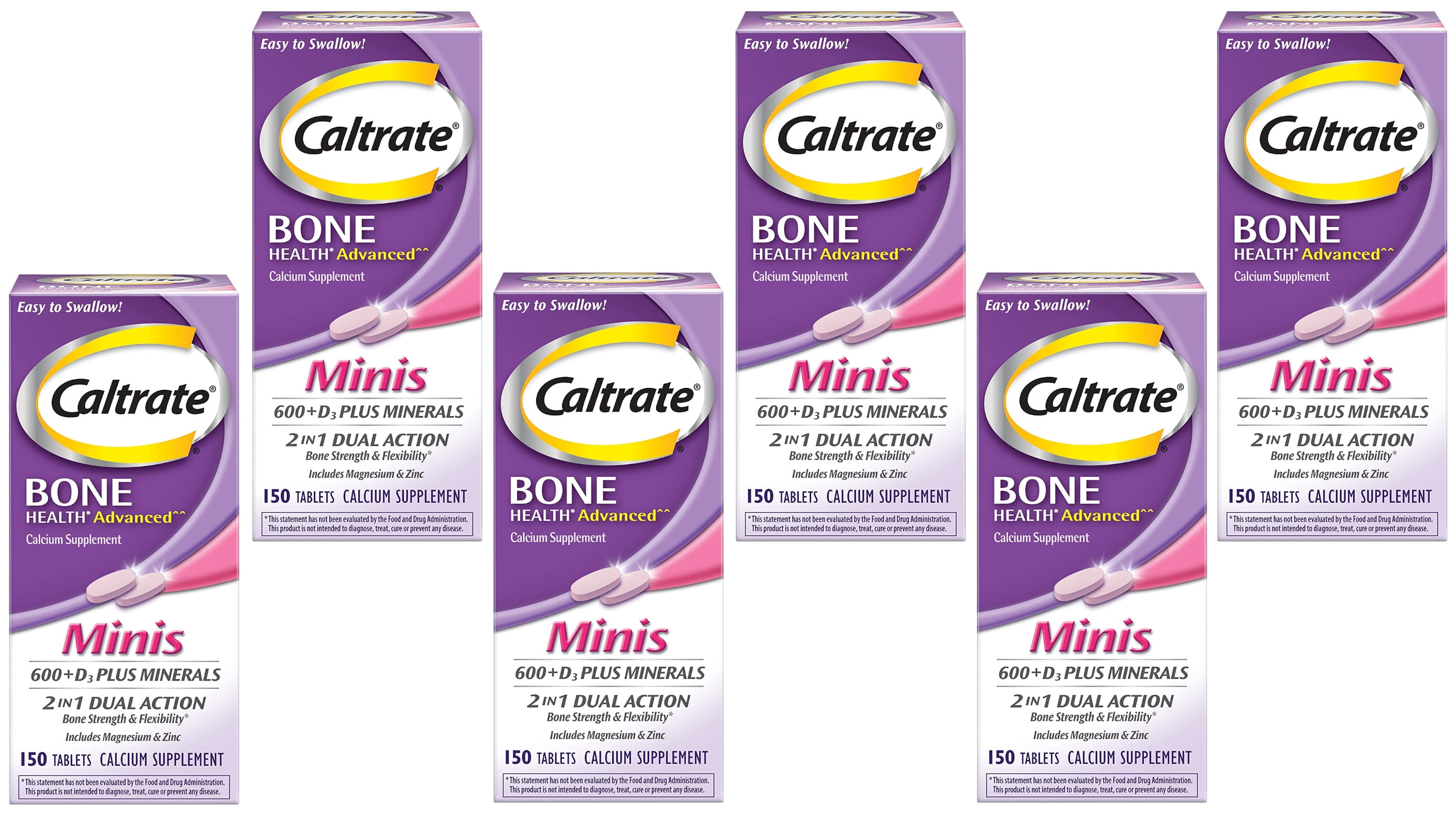 6 Pack - Calcium & Vitamin D3 Supplement Plus Minerals Mini Tablets ...