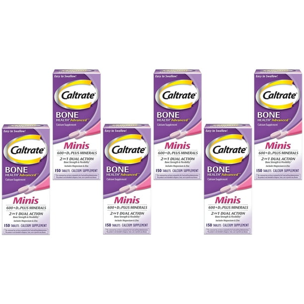 6 Pack - Calcium & Vitamin D3 Supplement Plus Minerals Mini Tablets ...
