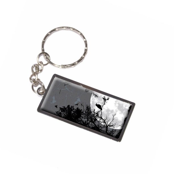 Raven At Night Black Bird Full Moon Keychain Key Chain Ring - Walmart.com