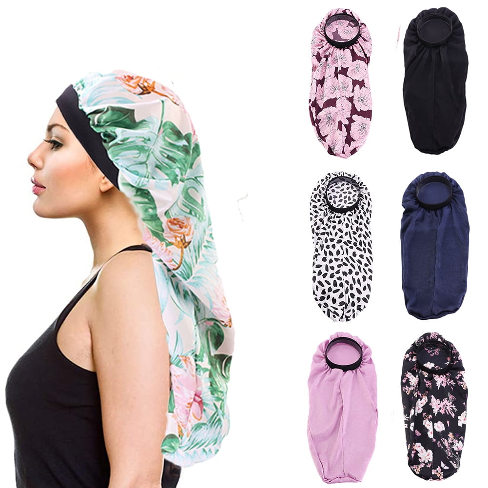 D-GROEE Floral Satin Sleep Cap for Long Hair, Polyester Sleep Bonnet ...